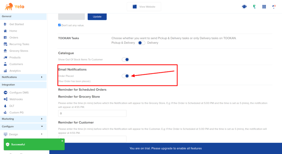 Enable Order Placed feature and Schedule Order Notifications for ...