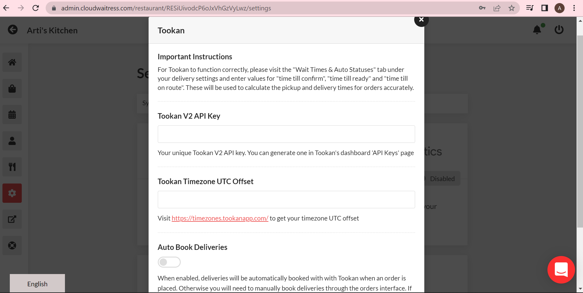 Integrate CloudWaitress with Tookan - Jungleworks Support