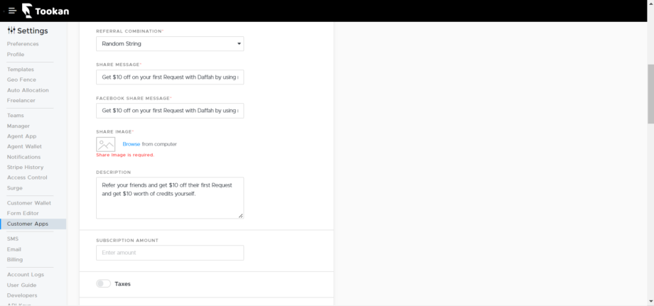 Customer App settings on Tookan || Delivery Management System
