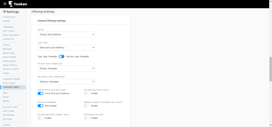 Customer App settings on Tookan || Delivery Management System