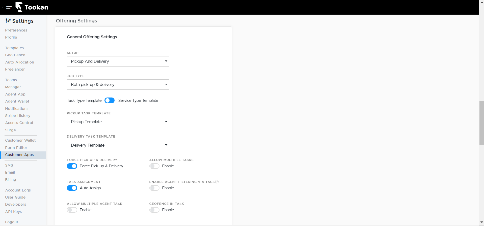 Customer App settings on Tookan || Delivery Management System